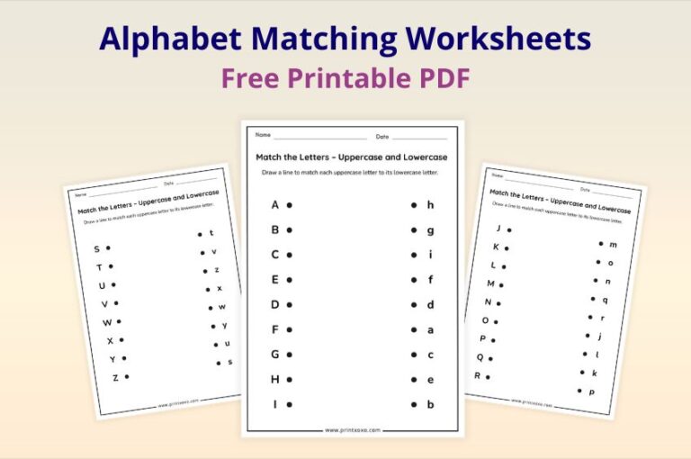 Alphabet Matching Worksheets – Uppercase and Lowercase Letters (A–Z)