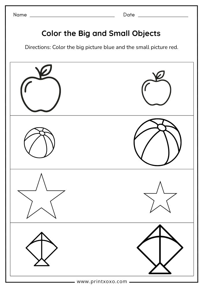 Big and Small Worksheets – Free Printable PDF for Preschool & Kindergarten