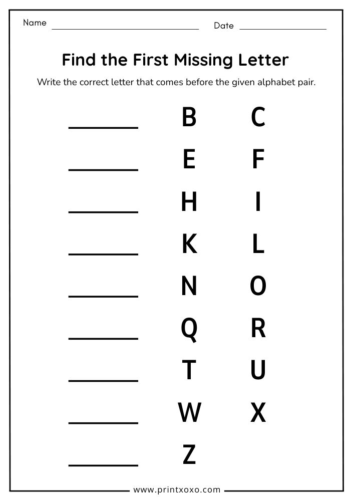 Missing Letters Worksheets (A–Z) – Free Printable Alphabet Worksheets ...