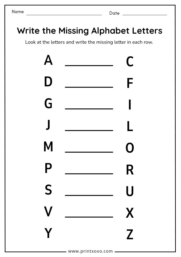 Missing Letters Worksheets (A–Z) – Free Printable Alphabet Worksheets ...
