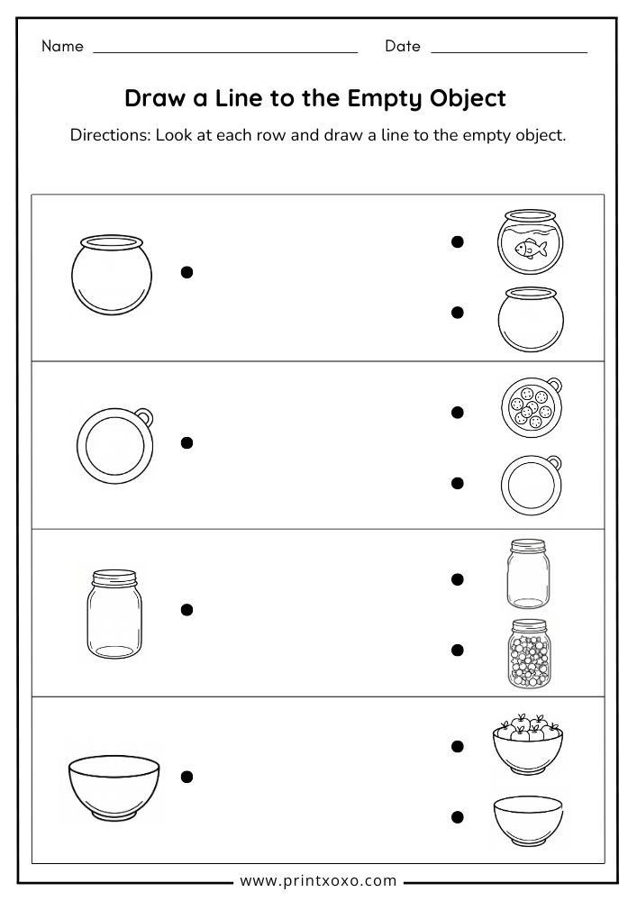 Full and Empty Worksheets – Free Printable PDF for Preschool & Kindergarten