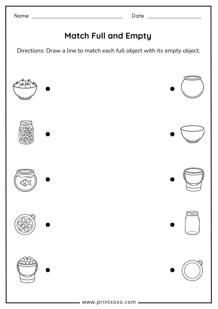 Full and Empty Worksheets – Free Printable PDF for Preschool & Kindergarten