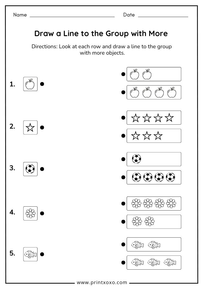 More and Less Worksheets – Free Printable PDF for Preschool & Kindergarten